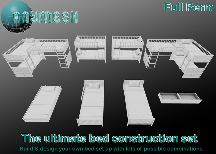 Second Life Marketplace - [AnyMesh] Ultimate Bed Construction Set Full Perm